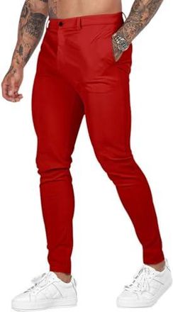 Onsoyours Hommes Chino Pantalon Regular Fit Décontracté Coupe Ajustée Pantalon Eté Streetwear Jeans avec Poches Moulants Couleur Unie Cargo Pantalon Extensible 