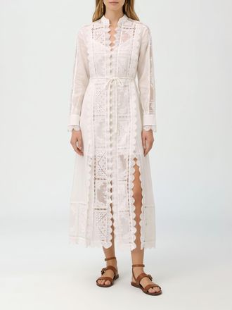 Zimmermann Caftan midi Aster en ramie avec col mao et empi&egrave;cements en dentelle