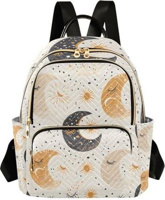 Mnsruu Mini sac à dos pour femme, style bohème, phases de lune, beige, blanc, petit sac à dos tendance pour femme, sac à dos décontracté, Multi151, M