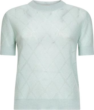 Blanca Vita Femme, Pulls, Vert, Taille: 38 FR Button Diamond-Stitch Knit Sweater