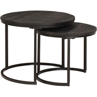 vidaXL Nesting-Couchtische 2 pcs Schwarz Massivholz Mango und Stahl vidaXL
