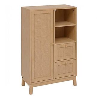 PEGANE Armoire meuble de rangement avec 1 porte et 2 tiroirs, coloris ch&ecirc;ne - Longueur 60 x Profondeur 30 x Hauteur 95 cm