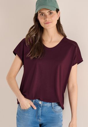 Cecil T-Shirt CECIL, Damen, Gr. M (40), lila (sweet grape rot), Jersey, Obermaterial: 50% Baumwolle, 50% Modal, unifarben, regular fit normal, Rundhals, Shi