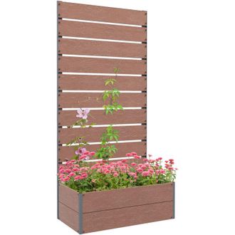 OUTSUNNY Jardini&egrave;re avec treillis - Outsunny - pour plantes grimpantes, l&eacute;gumes, fleurs - 72 x 38 x 150 cm - marron clair