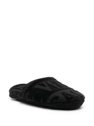 Versace Unisex Bath Slippers Black Ecoleather Cotton Flat Shoes