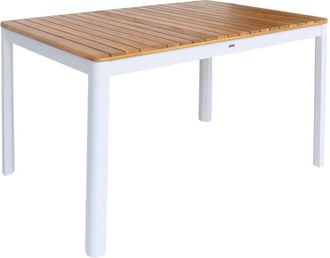 Sweeek Sweeek - Table de jardin 6 places en acacia blanc - Coins arrondis - Dimensions 120 x 80 x 75 cm - Id&eacute;ale pour repas en ext&eacute;rieur