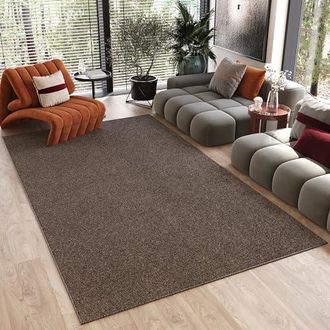 Tapiso Noyan Tapis Poils Ras Antid&eacute;rapant Lavable Moderne Marron Mouchet&eacute; Tapis Salon Chambre Adulte Enfant Cuisine Entr&eacute;e Oeko-TEX R&eacute;sistant 140 x 200 cm