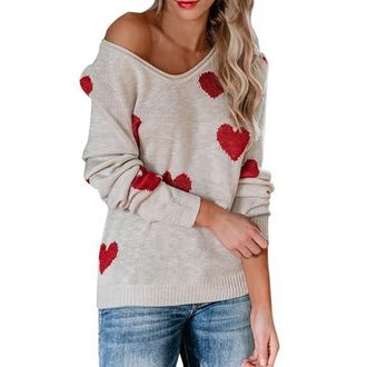 Generic Pull tricot&eacute; pour femme 2026 pour la Saint-Valentin - Large ample, blanc, XL