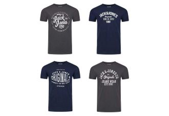 Jack & Jones T-Shirt Herren Logoprintshirt JJLINO Regualar Fit (4-tlg) Kurzarm Tee Shirt mit Rundhalsausschnitt aus 100% Baumwolle