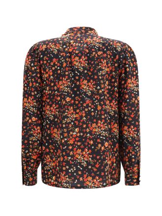 Gucci Womens Silk Flora Print Shirt With Neck Bow Black-Red-Mc Black/red/mc