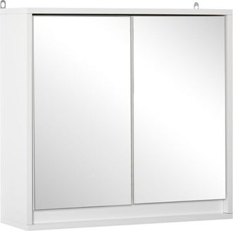 HOMCOM Armoire Murale Miroir Salle de Bain 2 &eacute;tag&egrave;res dim. 48L x 14l x 45H cm Panneaux Particules MDF Blanc-Blanc