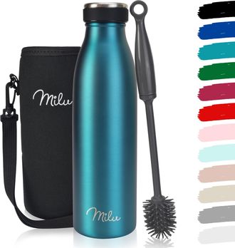 Milu Edelstahl Trinkflasche 350ml 500ml 750ml 1L 1,5L Thermosflasche, Isolierte Wasserflasche, Auslaufsichere Isolierflasche doppelwandig, Kohlensäure geei