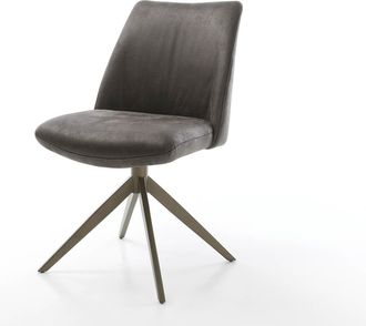 DELIFE Drehstuhl Elso-Flex Mikrofaser Anthrazit Vintage Kreuzgestell breit Effektfinish Titan 360&deg; drehbar Taschenfederkern, Esszimmerst&uuml;hle