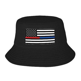 Generic Chapeau De Seau Drapeau Am&eacute;ricain avec Fines Lignes Rouges Et Bleues Chapeaux De Visi&egrave;re &Agrave; Large Bord Mode Bonnet Soleil, pour Plage, Le Camping, La R