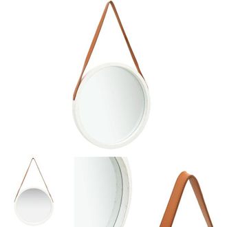 Nova The Living Store Wandspiegel mit G&uuml;rtel 50 cm Wei&szlig; - Vintage Spiegel - Wandspiegel Rund - Gro&szlig;er Spiegel - Dekospeigel - Badezimmer Spiegel