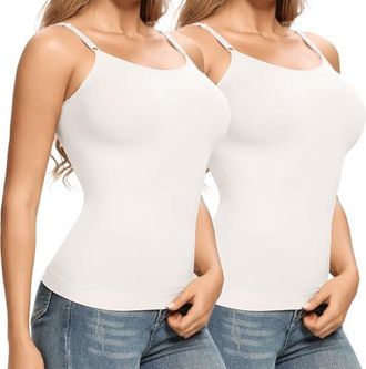 Joyshaper Joyshapher T-Shirt Moulant pour Femme, sous-vêtement pour Femme, sans Couture, Bretelles Fines, Blanc + Blanc (Lot de 2), XL