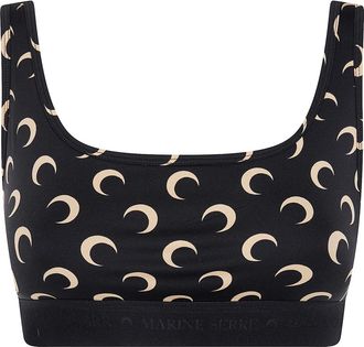 Marine Serre Femme, Tops, Noir, Taille: 38 FR Moon Printed Jersey Sports Bra