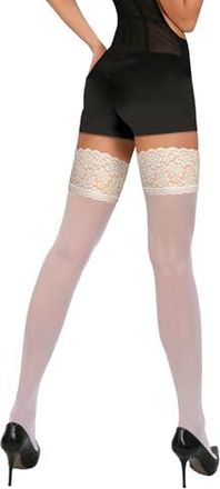 Sesto Senso Bas Autofixant Femme Opaque 40 Deniers Microfibre Dentelle avec Silicone Sexy Collant 3XL/4XL Blanche