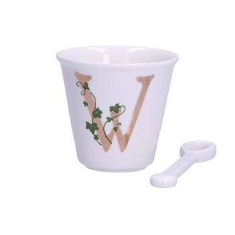 La Porcellana Bianca La Porcellana Bianca - Buchstabe W mit Teel&ouml;ffel, K&uuml;che - Einzigartige Linie - Geschenkidee - Porzellan - 75 CC, &Oslash; 6,7 cm, H6 cm
