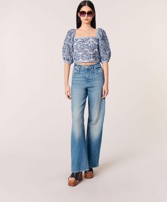 Maje Organza-top Mit Floralem Motiv - Blau - Gr&ouml;&szlig;e 34 - Maje