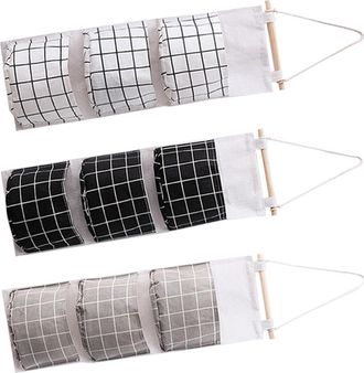 BESPORTBLE Wandaufbewahrungstasche aus Baumwolle Leinen 3 F&auml;cher H&auml;ngende Aufbewahrungstasche f&uuml;r Schlafzimmer K&uuml;che Bad Faltbarer T&uuml;r Organizer zur Platzsparend