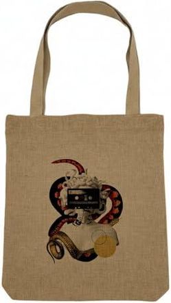 Fabulous Sac Shopping Tote Bag Aspect Lin - M&eacute;dusa Cassette Collage Art Surr&eacute;alisme Mythologie - Sac de Courses Toile Epaisse 360g Beige Naturel Cabas Port&eacute; Ep