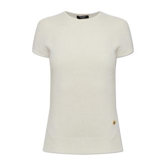 Balmain Cremefarbenes Oberteil mit Logo-Applikation - - Knitwear - Damen - Beige - 2XS