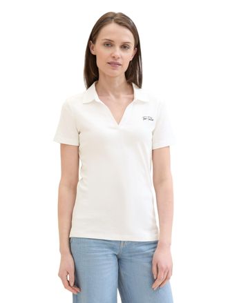 Tom Tailor Damen Basic Poloshirt mit Logo, Whisper White, XXS