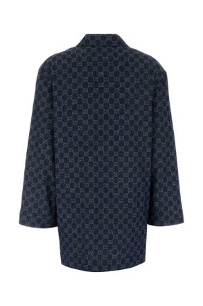 Gucci Womens Gg Dedim Blazer Blue Exterior: Cotton Camicie Shirt