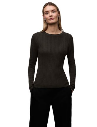 Street One Pullover mit Rippstruktur Darkest Brown 40