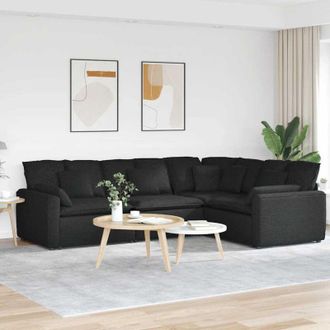 vidaXL Modulares Sofa mit Kissen Stoff Schwarz - Vidaxl