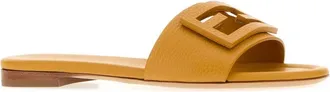 Fendi Womens Mustard Leather Baguette Slippers New Giallo Fendi Flat Shoes