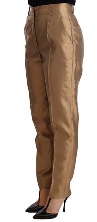 Dolce & Gabbana Womens Gold Silk Tapered Trouser Metallic Pants