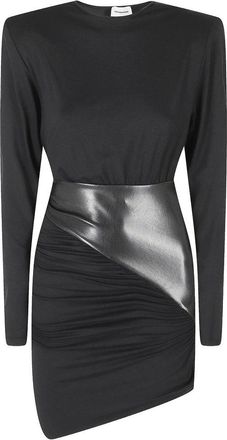 Andamane Ursula Mini - Vegan Leather Detailed Draped Mini Dress