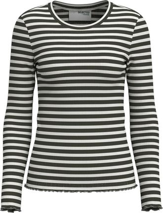 Selected Damen Slfanna Ls Crew Neck Tee STR Noos, Deep Depths, M