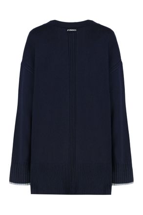 Pinko Womens Cardigan Tasmania Very Dark Blue Wool-Cashmere Cardigans Sweater