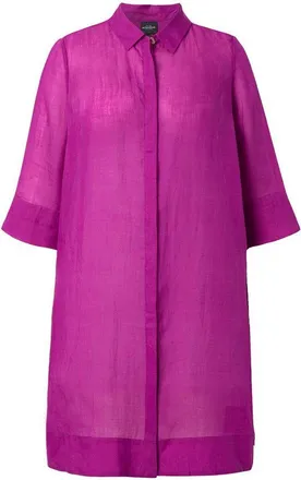 Ulla Popken Longbluse Longbluse Ramie Hemdkragen 3/4-Arm
