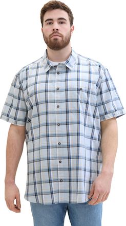 Tom Tailor Herren Plussize Regular Fit Hemd mit Karomuster & Brusttasche, light blue multicolor check, 2XL