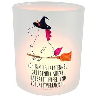 Mr. & Mrs. Panda Windlicht aus Glas Einhorn Hexe - Geschenk, Teelichthalter, Kerzenlicht, Unicorn, Einhorn Deko, Kerzenglas, Windlicht Dekorieren