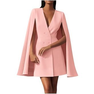 Generic Robe blazer &eacute;l&eacute;gante &agrave; col en V &agrave; double boutonnage pour femme - Manches fendues - &Eacute;l&eacute;gante robe de costume d&eacute;contract&eacute;e, rose, XXL