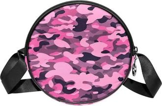 Generic Sac &agrave; bandouli&egrave;re Circle pour femme, petit sac &agrave; bandouli&egrave;re rose camouflage avec fermeture &eacute;clair, bretelles r&eacute;glables, sac &agrave; main rond d&eacute;contract&eacute; p