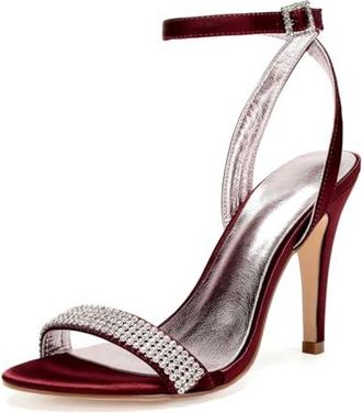 Generic Satin Chaussures De Mariage Femme Open Toe Et&eacute; Talon Mari&eacute;e Soir&eacute;e Stylet Talons 10.5Cm,Burgundy,41 EU