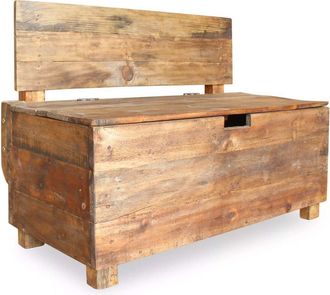 Festnight Holz Aufbewahrungsbank mit Lehne, 2-Sitzer Retro Sitztruhe Holzbank Sitzbank mit Stauraum, Schlafzimmer Essbank Holz Gartenbank Parkbank 86 x 40 x 60 