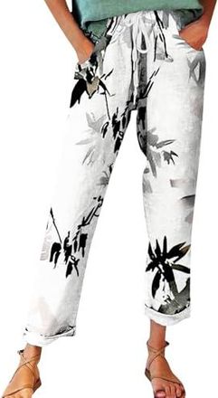 Generic Pantalon Fluide Femme &Eacute;t&eacute; Chic Lin D&eacute;contract&eacute; Womens Autumn Fragrant Linen Print Casual Pants Perfect for Spring Comfortable and Trendy for Relaxed D