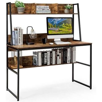 Costway Costway - Bureau avec Biblioth&egrave;que, Table dOrdinateur 120 x 55 cm, Bureau &agrave; Domicile avec &Eacute;tag&egrave;res de Rangement, Table de Travail Design Industriel