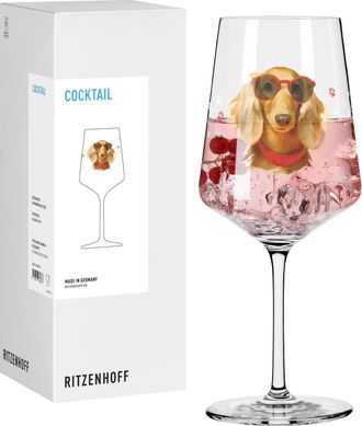Ritzenhoff 8106007 Cocktail-Glas 500 ml, Serie Tierisch gl&uuml;cklich, Motiv Dackel mit Sonnenbrille, braun, rot und blau - Made in Germany
