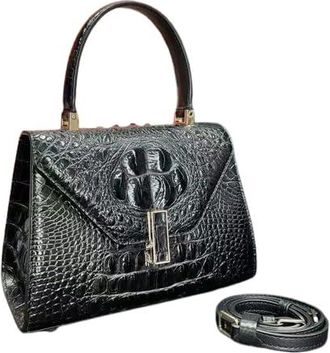 Generic Sac &agrave; main femme en cuir dalligator v&eacute;ritable noir, authentique, petit sac bandouli&egrave;re simple, 22,5 cm (longueur) x 16 cm (hauteur) x 11 cm (profondeu