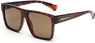 JIM HALO Lunettes de soleil polarisées rétro Hommes Femmes Lunettes de conduite carrées à dessus plat (monture tortue/lentille marron polarisée)