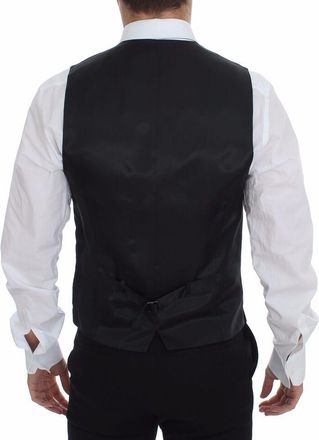 Dolce & Gabbana Mens Gray Striped Wool Logo Vest Gilet Weste Acetate Clothing