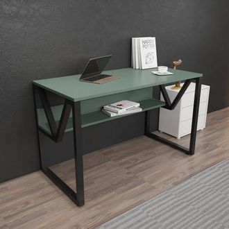 Hanah Home Stylish Study Desk, Green & Black, 120 x 72.8 x 60 cm | 100% Melamine Coated Particle Board, 18 mm Thick | Perfect for Modern Home Office & Study